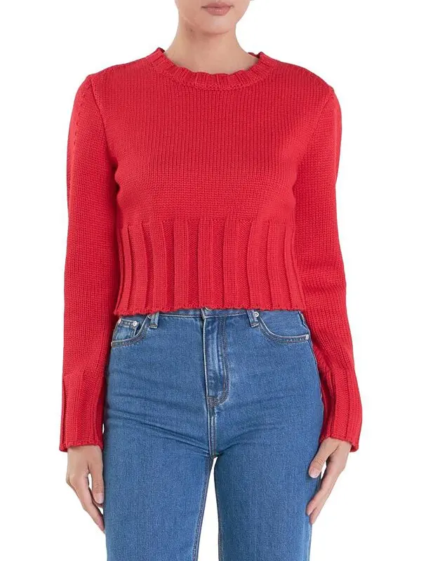 English Factory Cutout Crop Sweater - Red