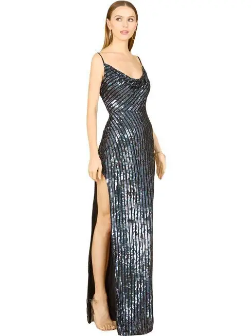 LARA NEW YORK Sequin Cowl Neck Dress - Black