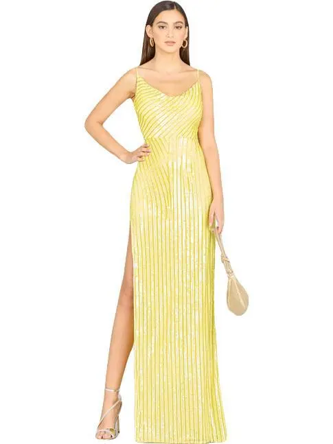 LARA NEW YORK Sequin Cowl Neck Dress - Yellow