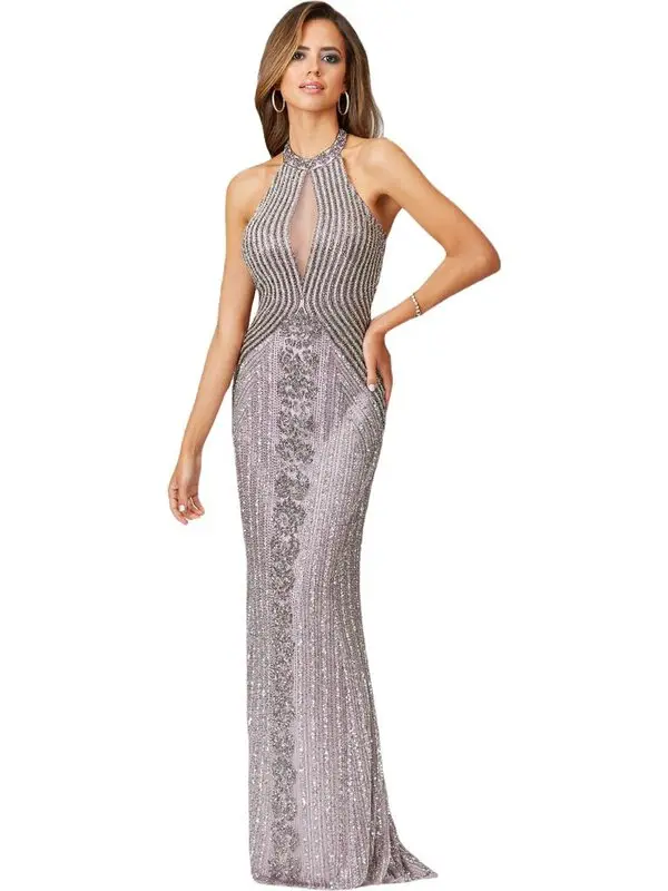 LARA NEW YORK Halter Neck Embellished Gown - Lilac