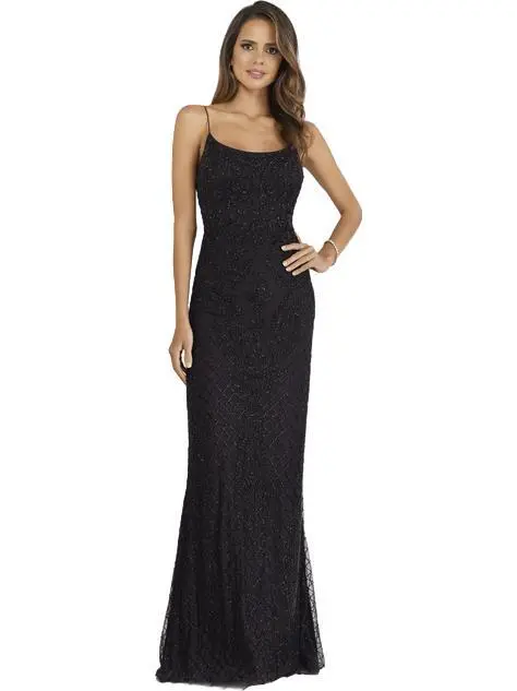 LARA NEW YORK Beaded Scoop Neck Gown - Black