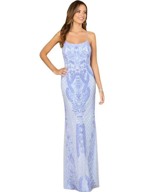 LARA NEW YORK Beaded Scoop Neck Gown - Periwinkle