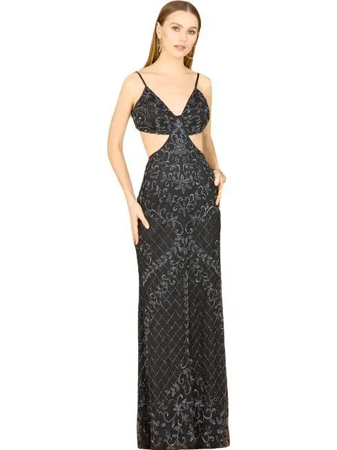 LARA NEW YORK Countess Beaded Prom Dress - Blackgunmetal