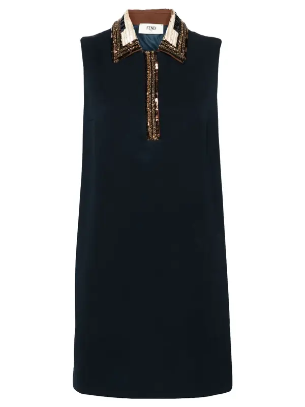 Fendi Sequined Trim Polo Mini Dress - Blue