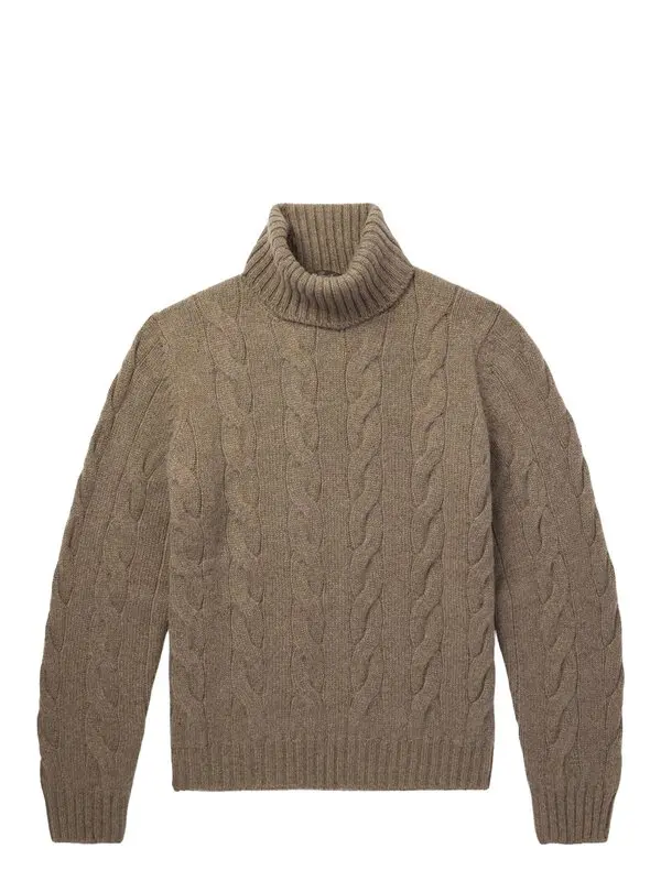 Loro Piana Napier Cable-knit Cashmere Rollneck Sweater - Brown