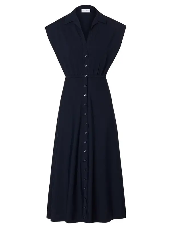 Scanlan Theodore Crepe Knit Shirt Dress - Navy