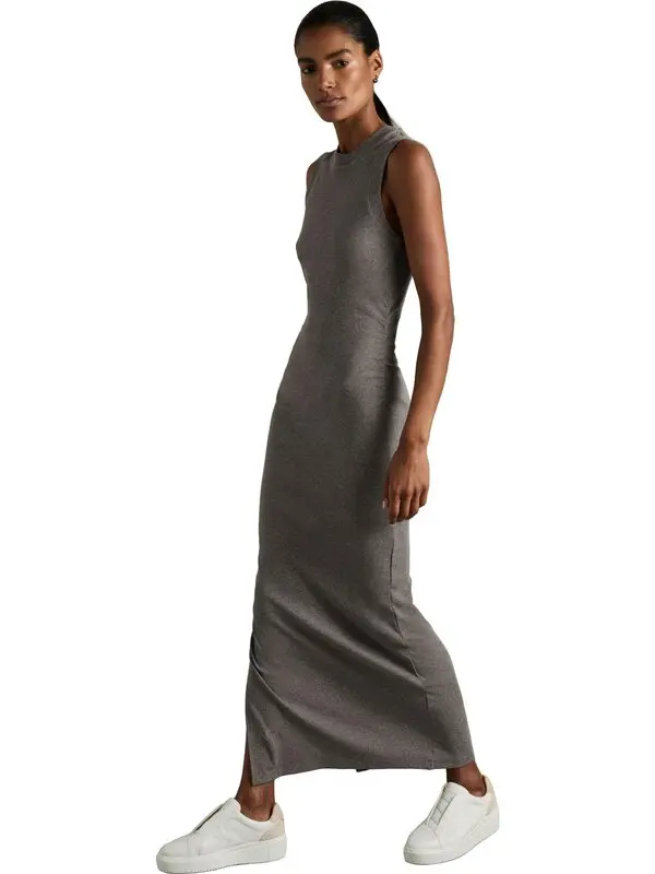 REISS Truly Ribbed Jersey Midi Dress - Charcoal