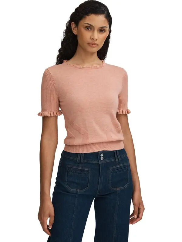 Paige Triste Metallic Ruffle Trim Top - Peach