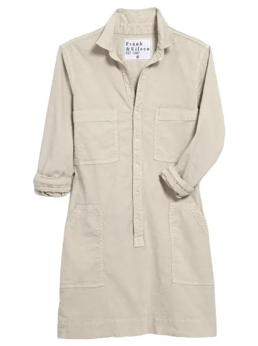 Frank & Eileen Ireland Long Sleeve Stretch Cotton & Linen Shirtdress - Cement