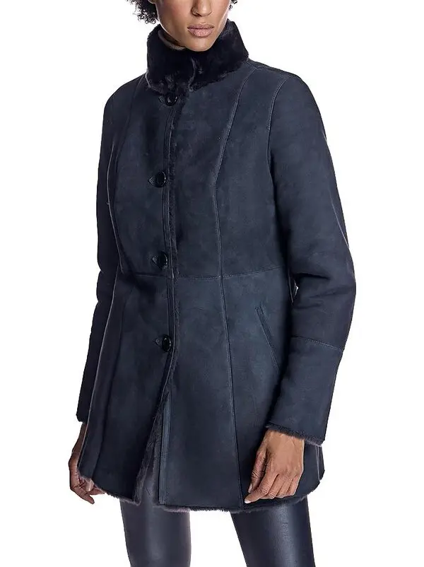 MAXIMILIAN Shearling Jacket With Stand Collar - Black/brown
