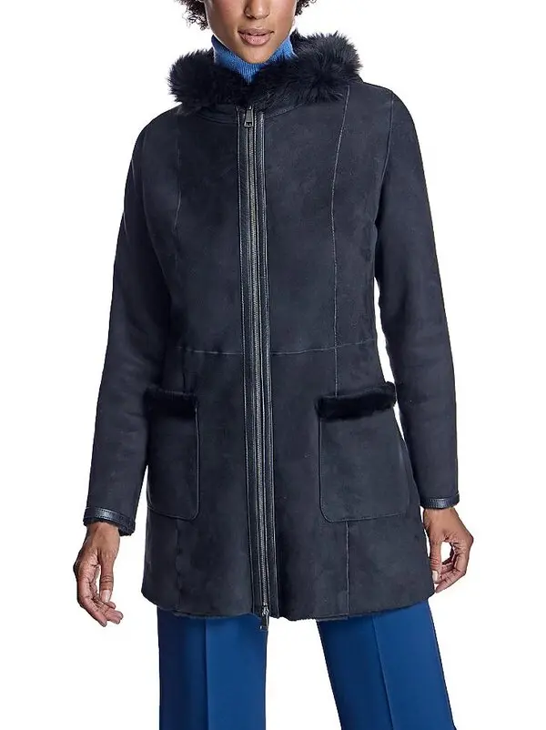 MAXIMILIAN Hooded Shearling Lamb Jacket - Black/black