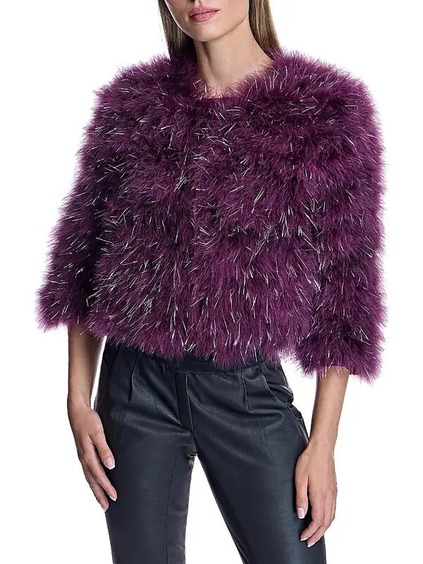 MAXIMILIAN Feather Bolero - Burgundy Metallic