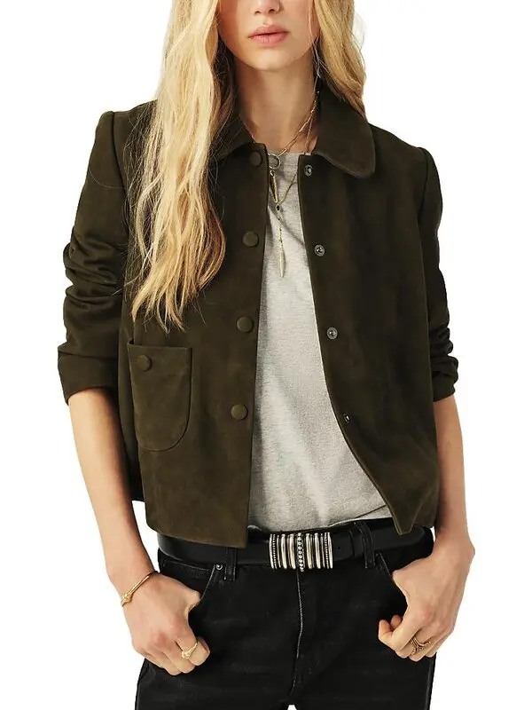 Ba&sh Milas Leather Jacket - Khaki Suede