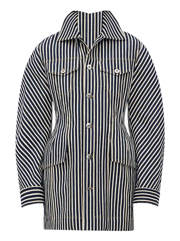Bottega Veneta Striped Cotton Drill Jacket - Navy And Ecru