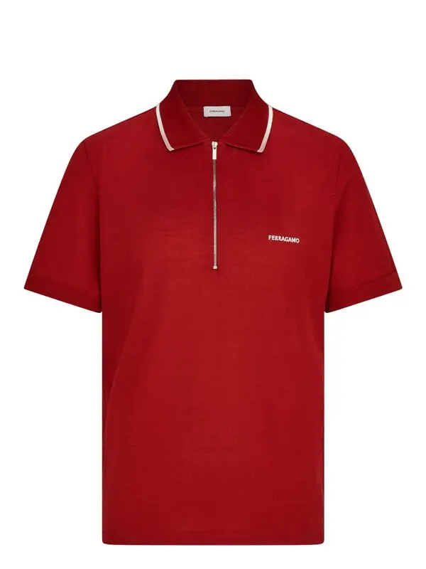 FERRAGAMO Cotton Polo Shirt With Zip Closure - Red