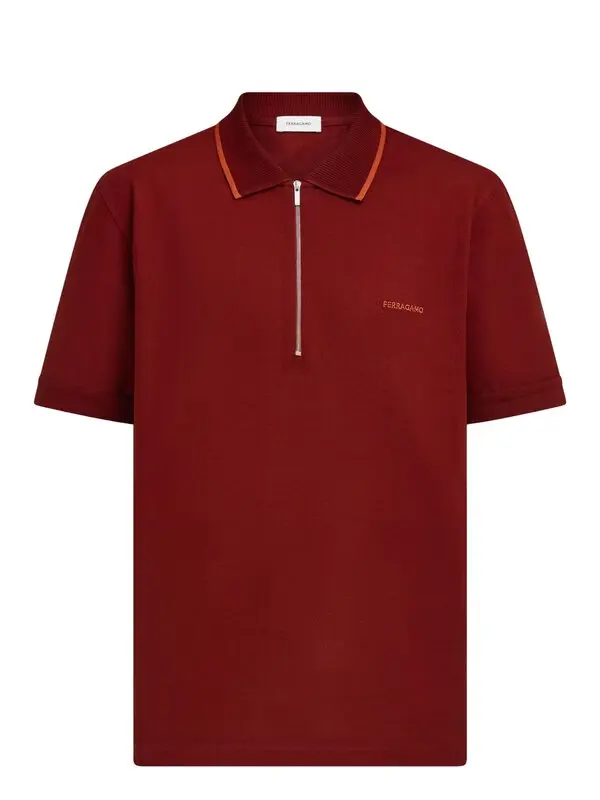FERRAGAMO Cotton Polo Shirt With Zip Closure - Red
