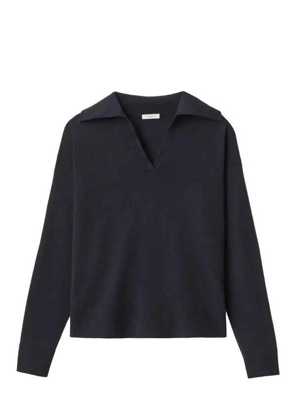 Lafayette 148 New York Wool Cashmere Polo Sweater - Blue Ink