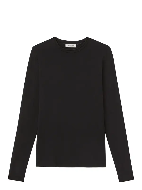 Lafayette 148 New York Jersey Long-sleeve Crewneck Tee - Black