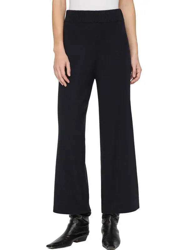 Lafayette 148 New York Wool Cashmere Knit Wide Leg Ankle Pants - Blue Ink