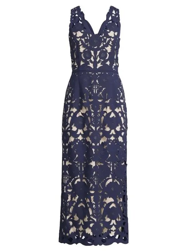 Shani Floral Crepe Laser-cut Midi Dress - Navy