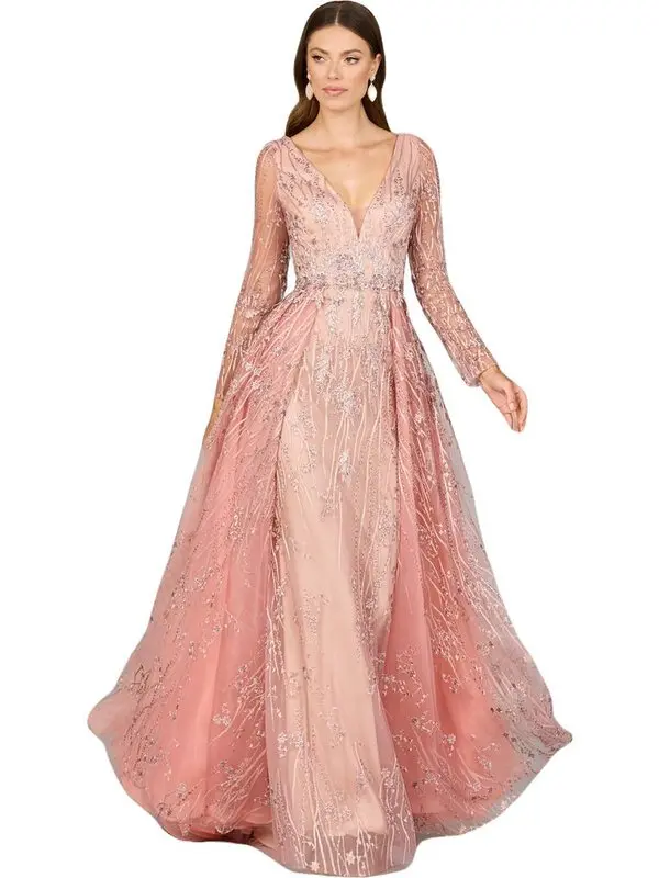 LARA NEW YORK Elegant Overskirt Long Sleeve Dress - Blush