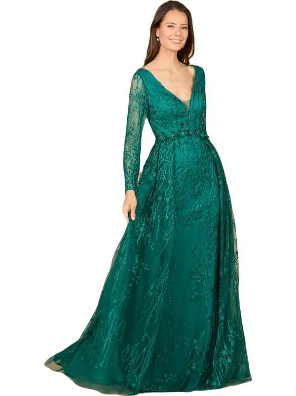 LARA NEW YORK Elegant Overskirt Long Sleeve Dress - Green