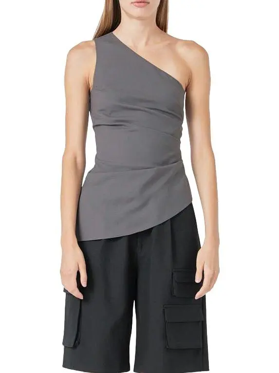GREY LAB One-shoulder Pleated Top - Charcoal