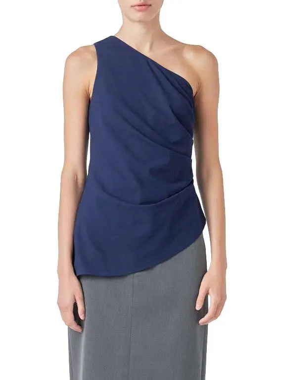 GREY LAB One-shoulder Pleated Top - Navy
