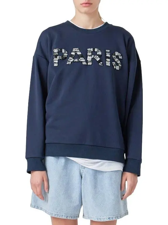 GREY LAB Paris Sequin Sweatshirt - Navy