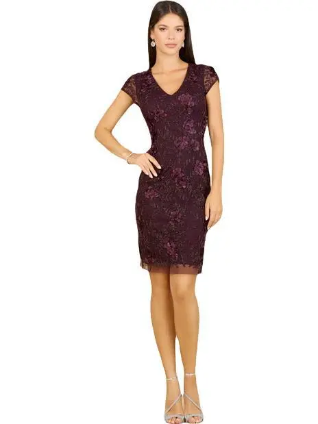 LARA NEW YORK Cap Sleeve Embellished Dress - Navy
