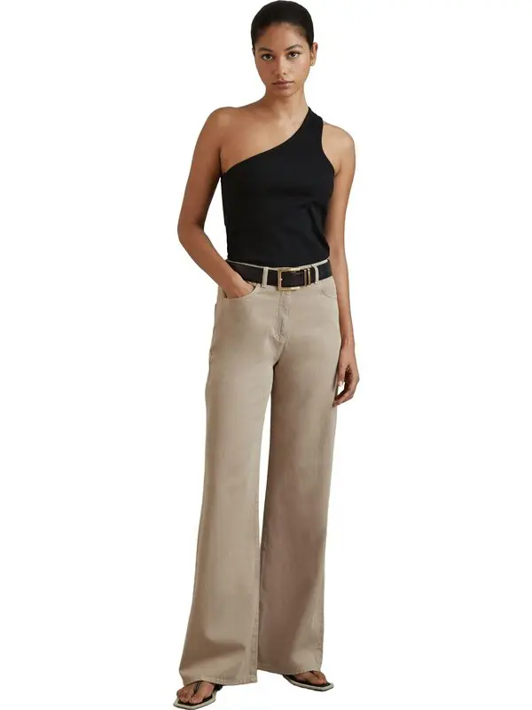 REISS Colorado Garment Dyed Wide Leg Trousers - Light Camel