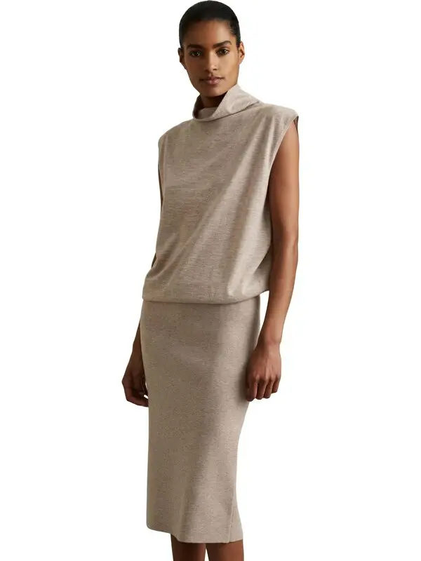 REISS Wool-cashmere Blouson Top Midi Dress - Neutral