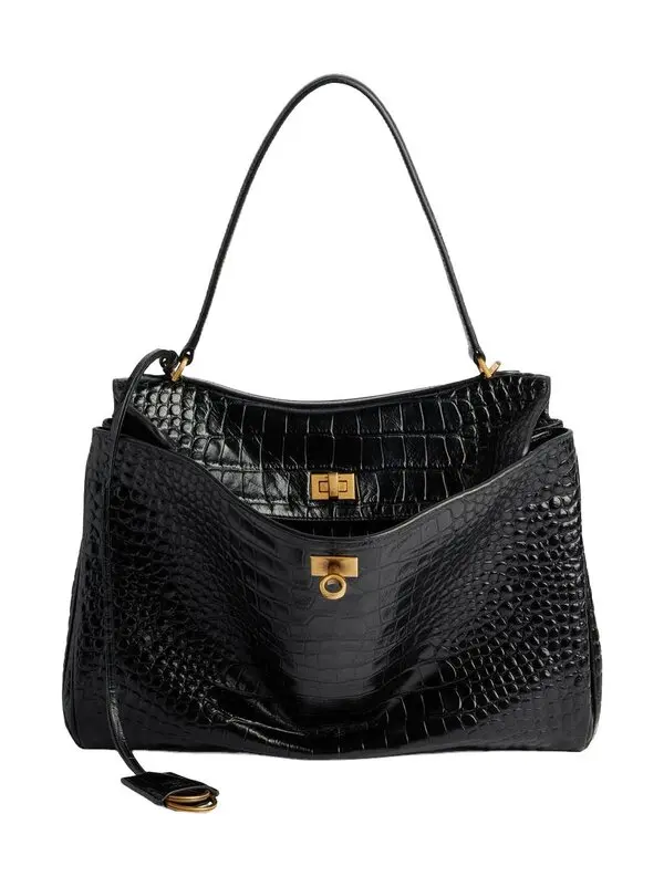 Balenciaga Medium Rodeo Croc Embossed Leather Shoulder Bag - 1000 Black