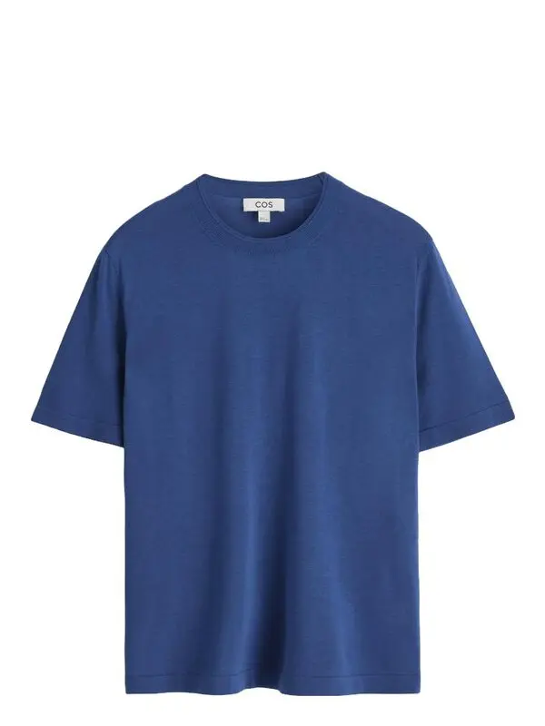 Cos Slim Knitted Silk T-shirt - Blue