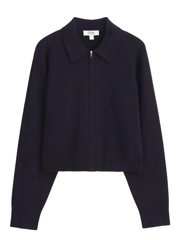 Cos Double-faced Knitted Jacket - Navy