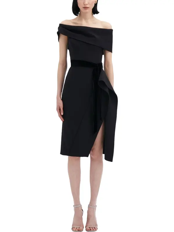 Oscar De La Renta Ribbon-detailed Off-shoulder Cocktail Dress - Black