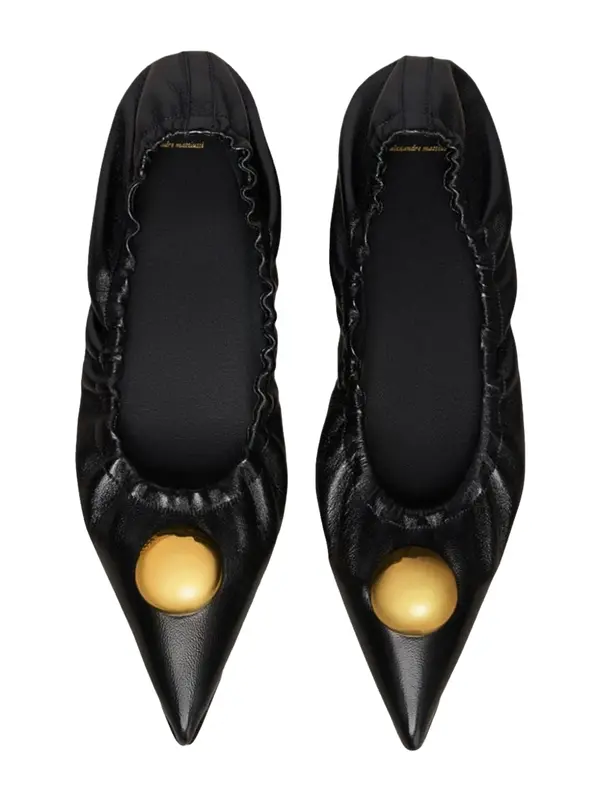 Ami Pointed-toe Leather Ballerinas - Black