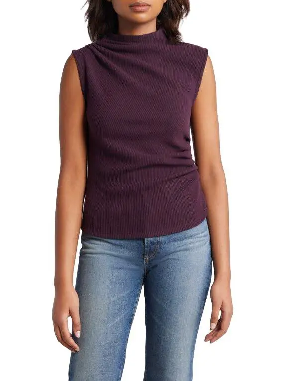 Wit & Wisdom Asymmetric Ruched Knit Top - Heather Concord Grape