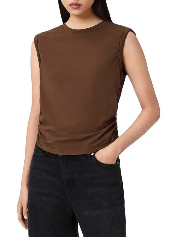ALLSAINTS West Side Ruched Tank Top - Cognac Brown