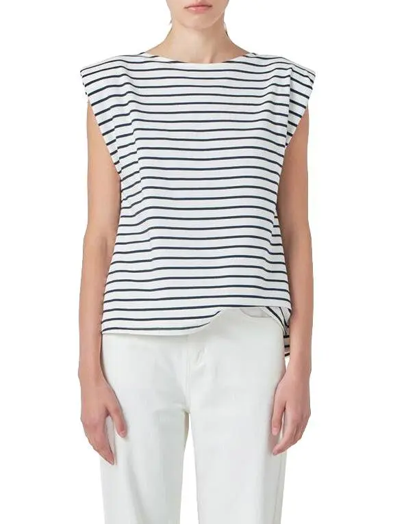 GREY LAB Stripe Padded Shoulder Muscle T-shirt - Off White/navy