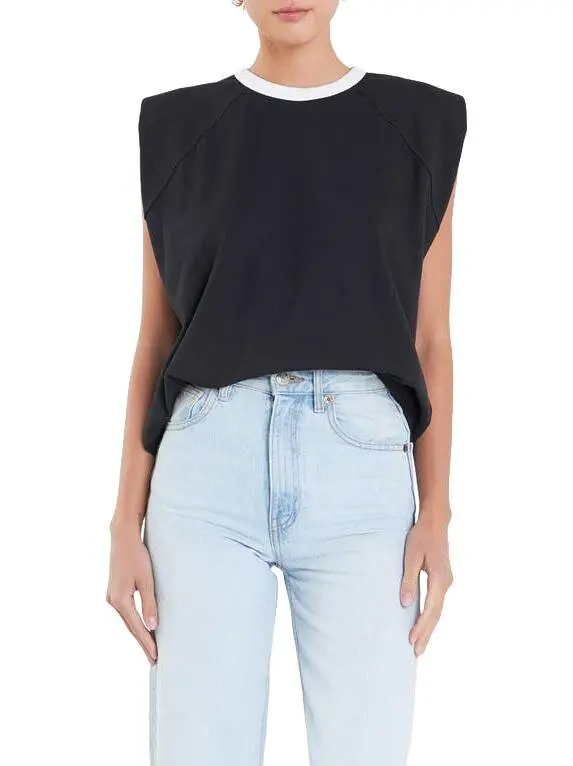 GREY LAB Contrast Shoulder Pad Sleeveless T-shirt - Black