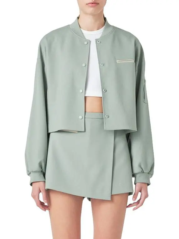 GREY LAB Crop Bomber Jacket - Sage