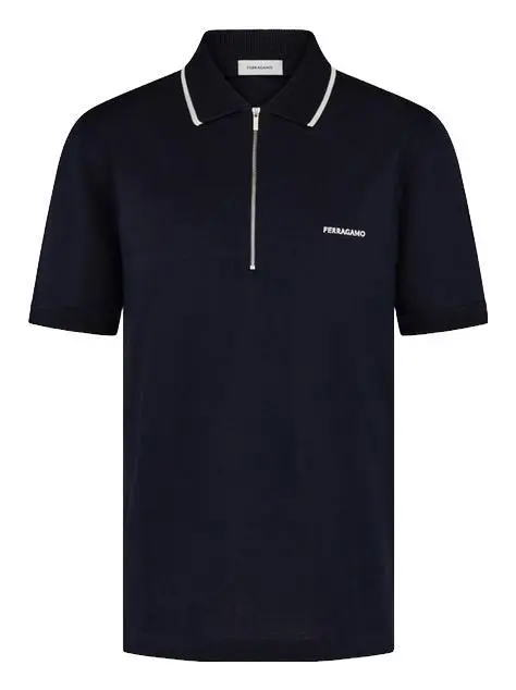 FERRAGAMO Cotton Polo Shirt With Zip Closure - Natural