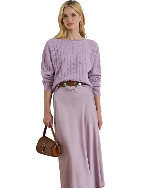 Ralph Lauren Satin Charmeuse Midi Skirt - Lavender Frost