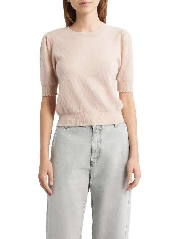 FRAME Puff Sleeve Pointelle Cashmere Sweater - Pink Sand