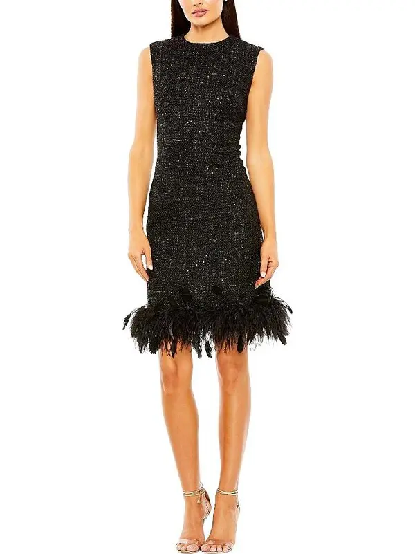 Mac Duggal Embellished Feather Trim Shift Dress - Black