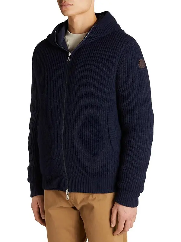 Moncler Wool & Cashmere Reversible Down Hoodie - Dark Blue