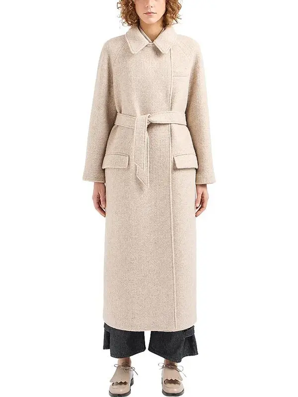 Emporio Armani Wool Melange Belted Trench Coat - Beige