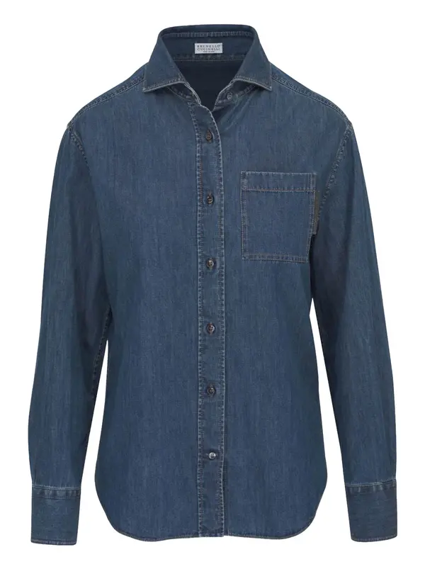 Brunello Cucinelli Monili Bead-embellished Denim Shirt - Blue