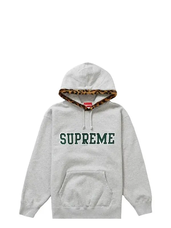 Supreme Leopard Trim Hooded Sweatshirt - Heather Grey